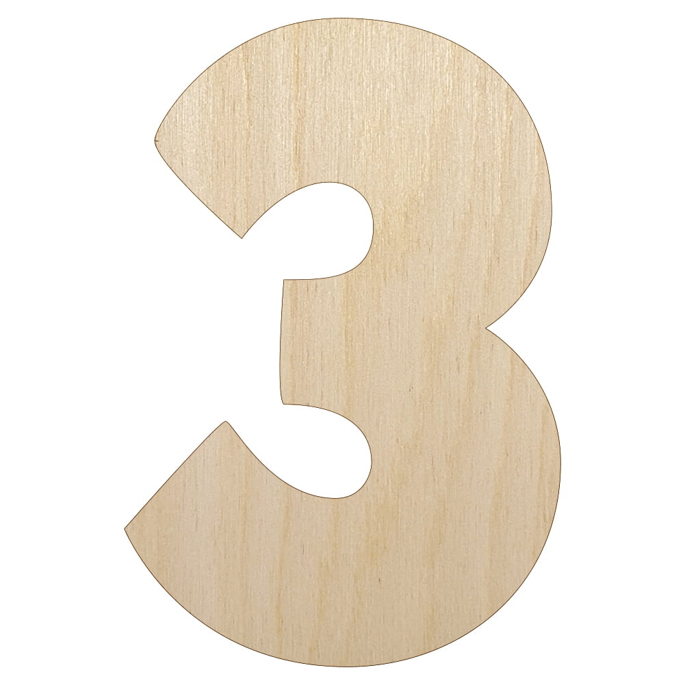 Number 3 Three Fun Bold Font Wood Shape Unfinished Piece Cutout Craft ...