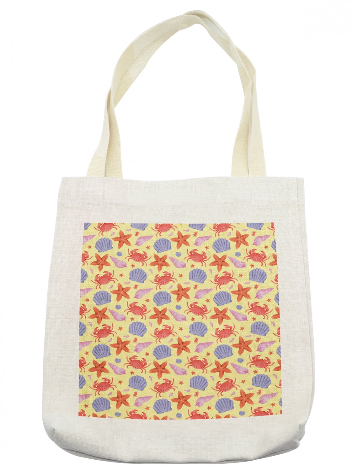 Nautical Tote Bag, Continuous Starfish Sea Shells Crab Motifs Digital ...