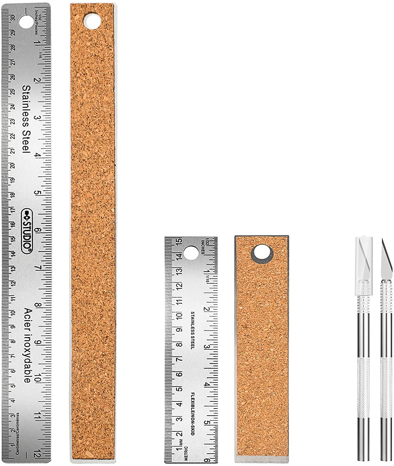 4 Pieces Stainless Steel Cork Base Rulers Craft Knife Hobby Knife with ...