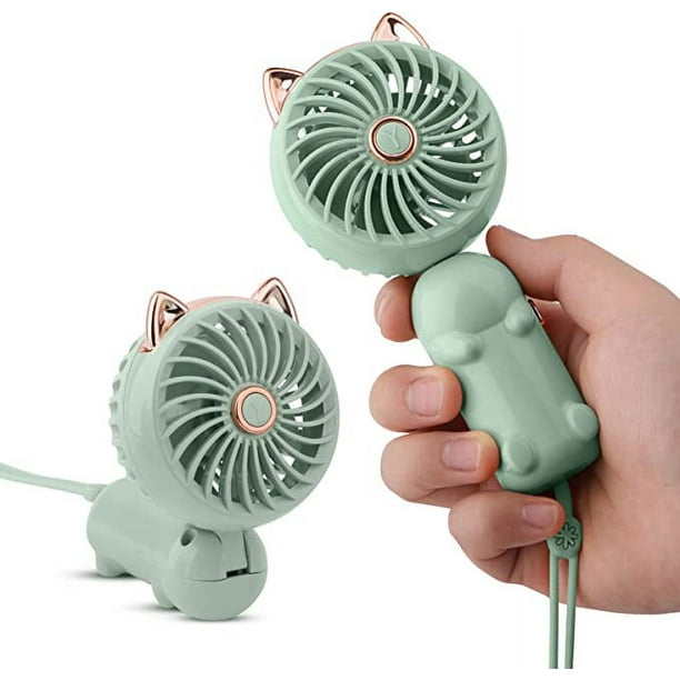 Handheld Fan Portable Mini Hand Held Fan with USB Rechargeable Battery 3 Speed Personal Desk Table Fan with Base 8 12 Hours Operated Small Makeup Fan for Girls Women Outdoor Green Bodega