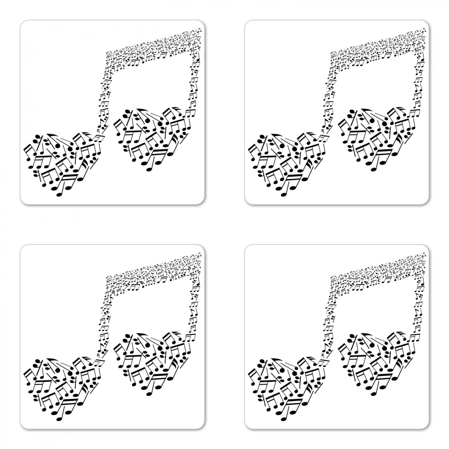 Music Coaster Set of 4, Big Abstract Musical Note Smaller Ones Heart ...