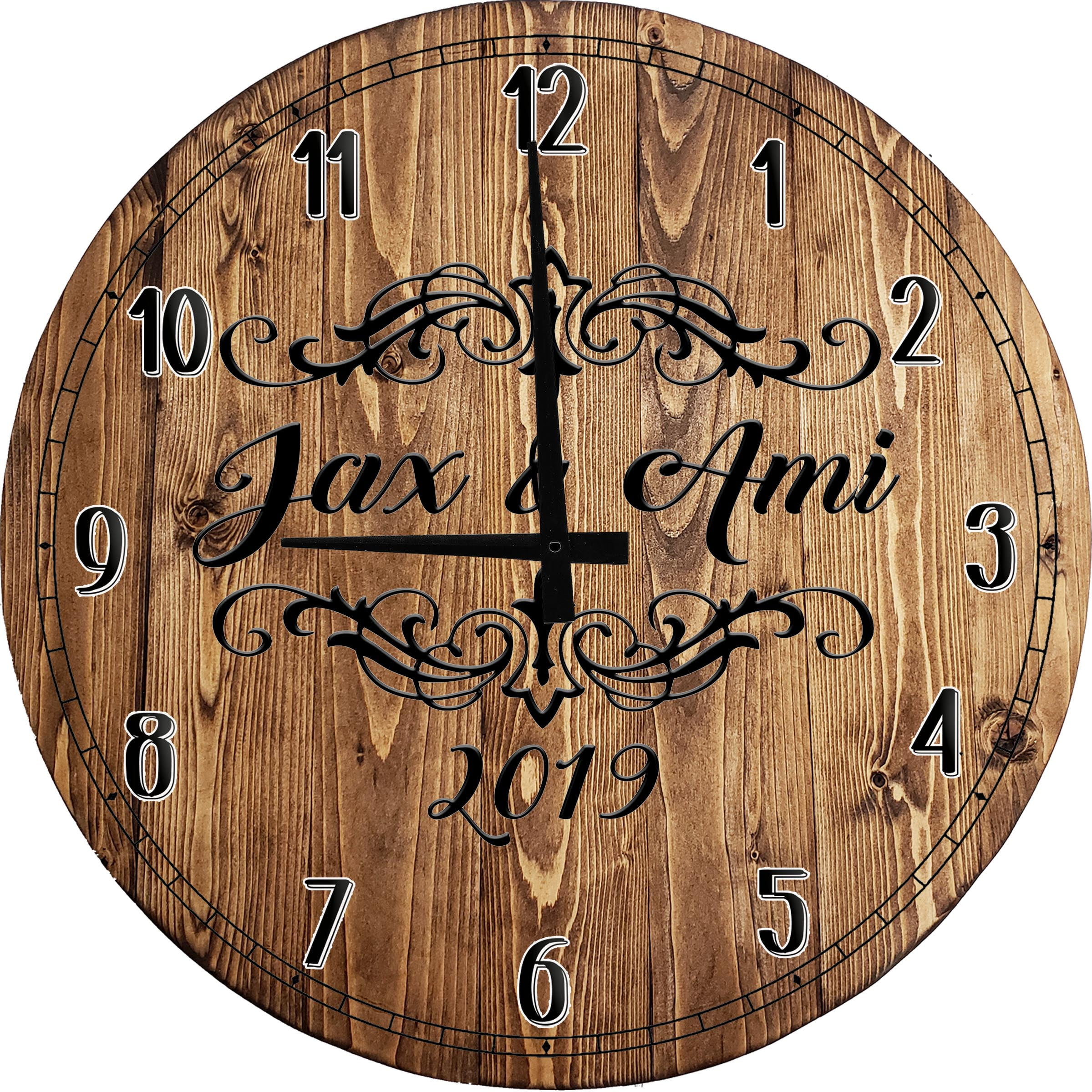 Wood Wall Clock 12 Inch Wedding Guestbook Unique Round Small Battery ...