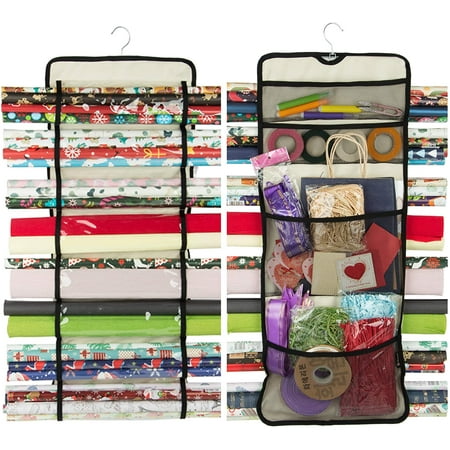 Double Sided Gift Wrap Organizer Storage with Multiple Pocket Hanging ...