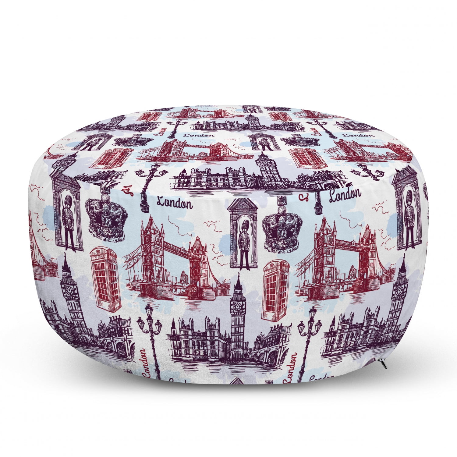 London Pouf Cover with Zipper, Hand Drawing Style Sketchy City with ...
