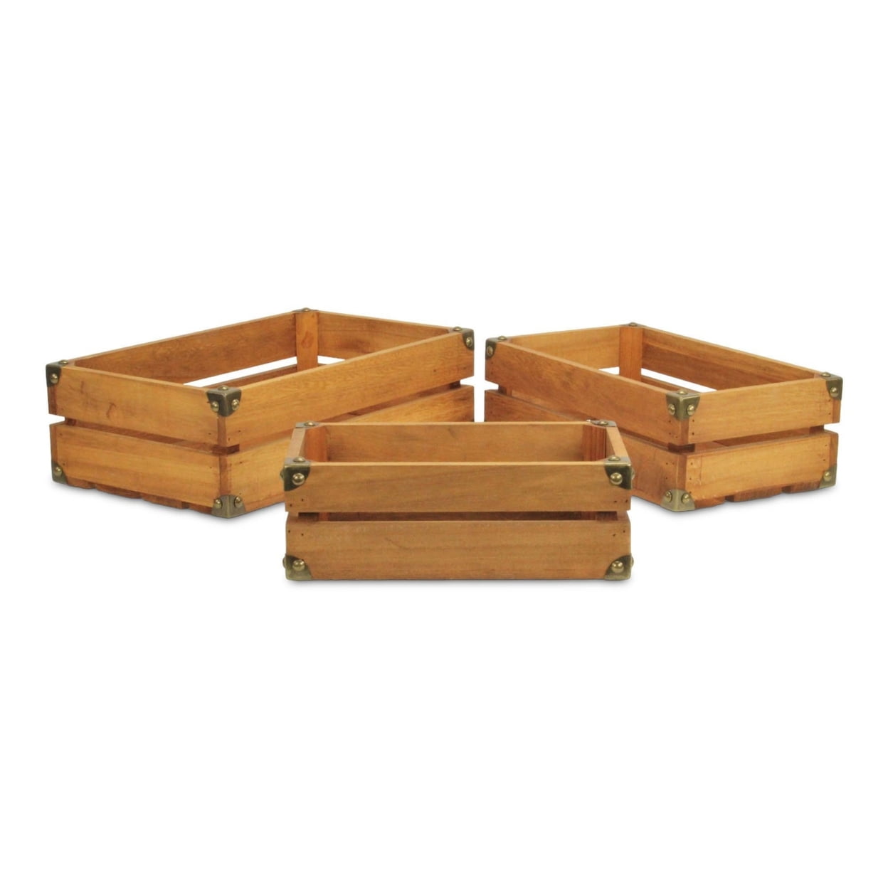 Rustic Farmstead Medium Brown Studded Rectangular Wood Crate Set ...