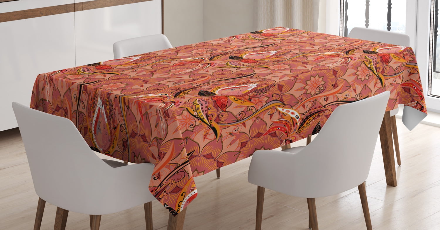 Ambesonne Peach Tablecloth Rectangular Table Cover, Floral Vibrant ...
