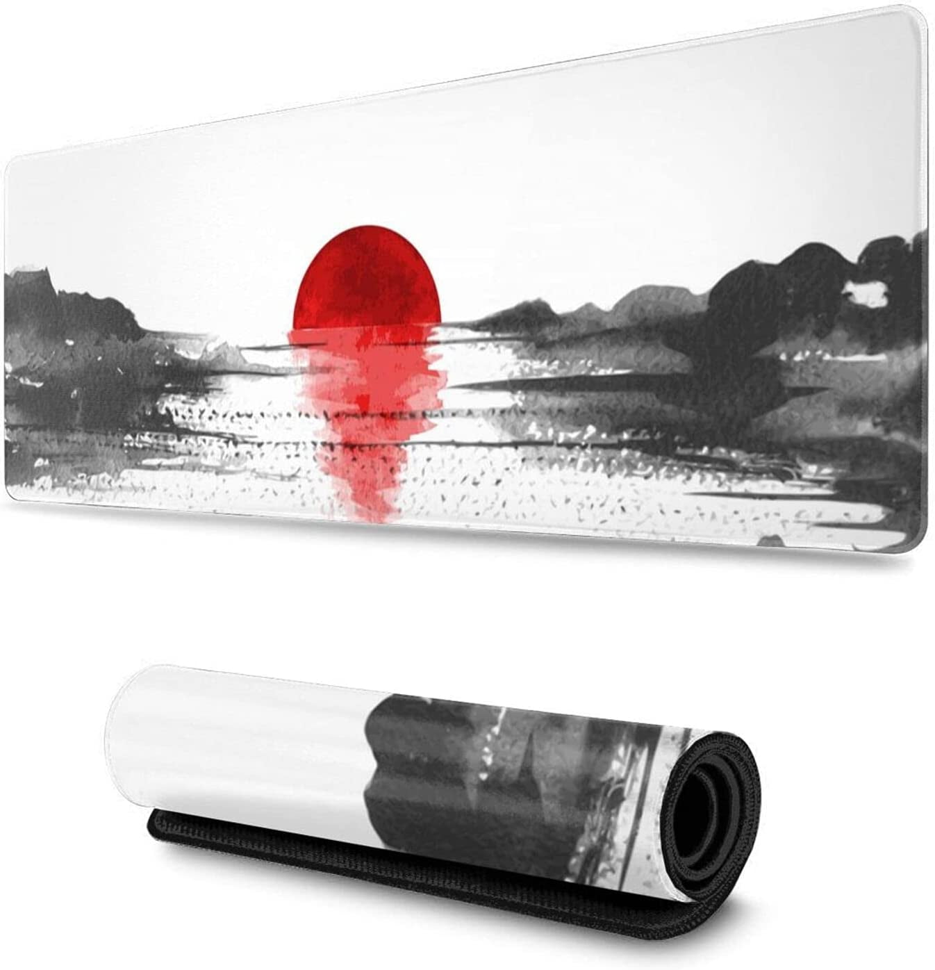 Lake with Red Sun Asian Japanese Gaming Mouse Pad XL, Extended Large ...