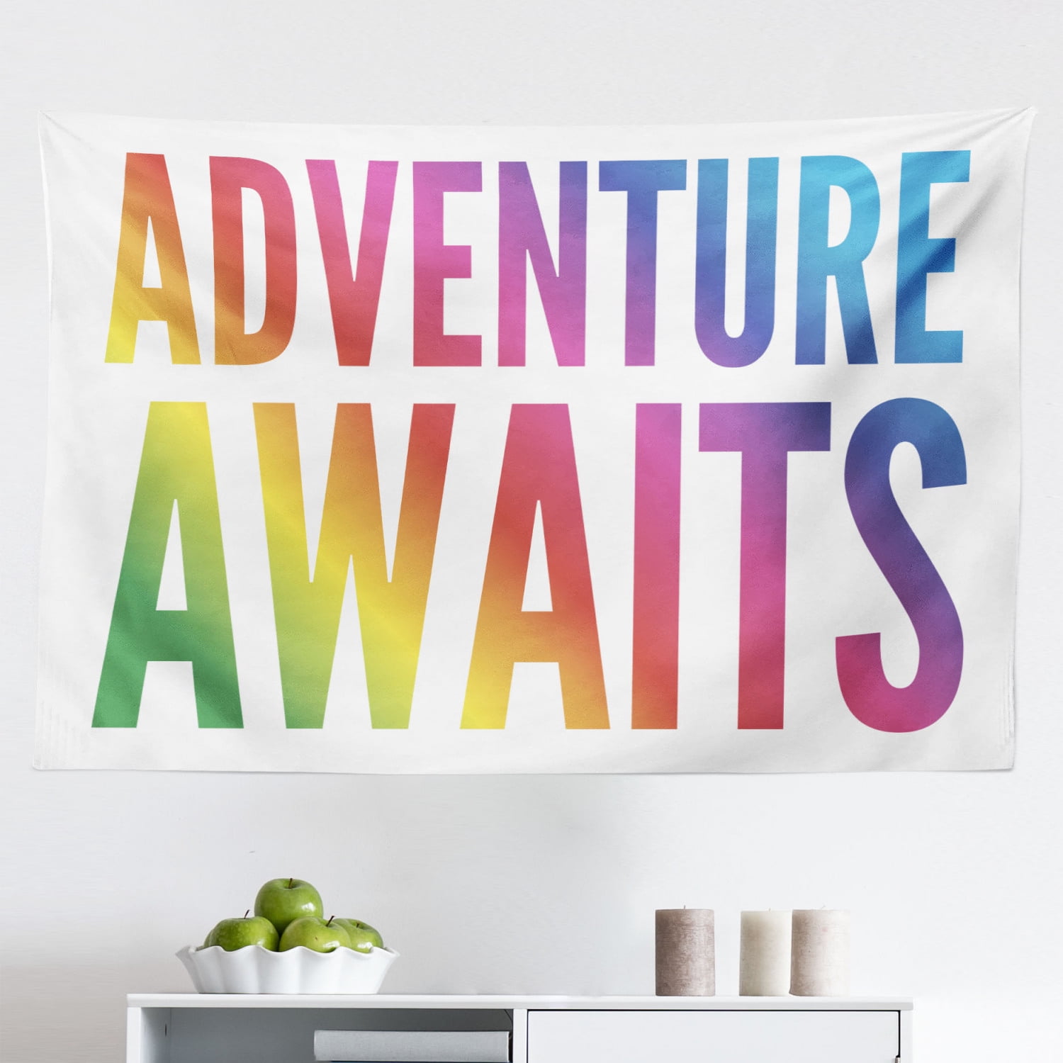 Saying Tapestry, Modern Image of Wanderlust Themed Wording Tangerine ...