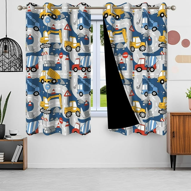 Construction Car Blackout Curtains for Kids Boys Bedroom Signal Lamp ...