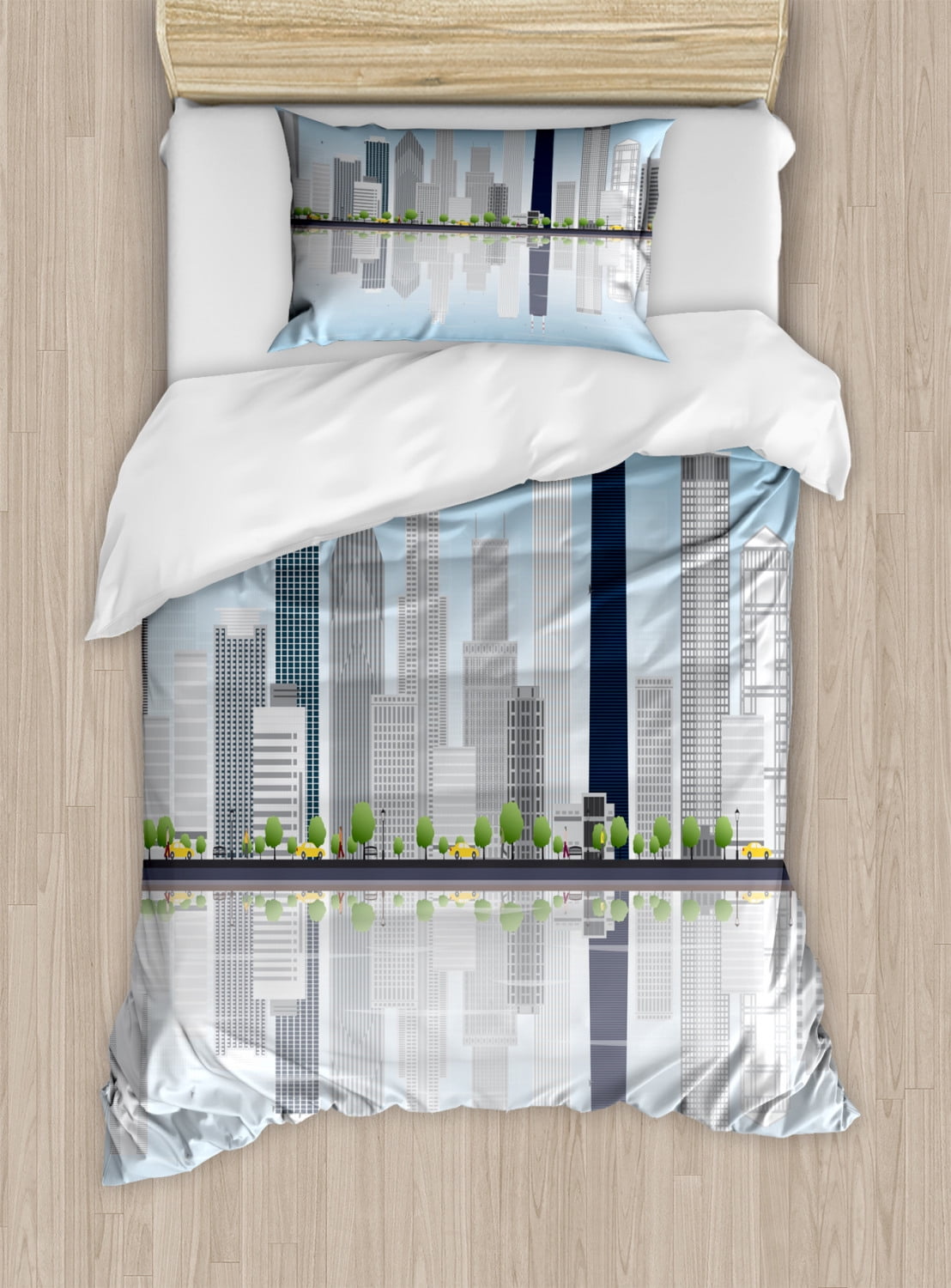 Chicago Skyline Twin Size Duvet Cover Set, Skyscrapers Lake Michigan ...