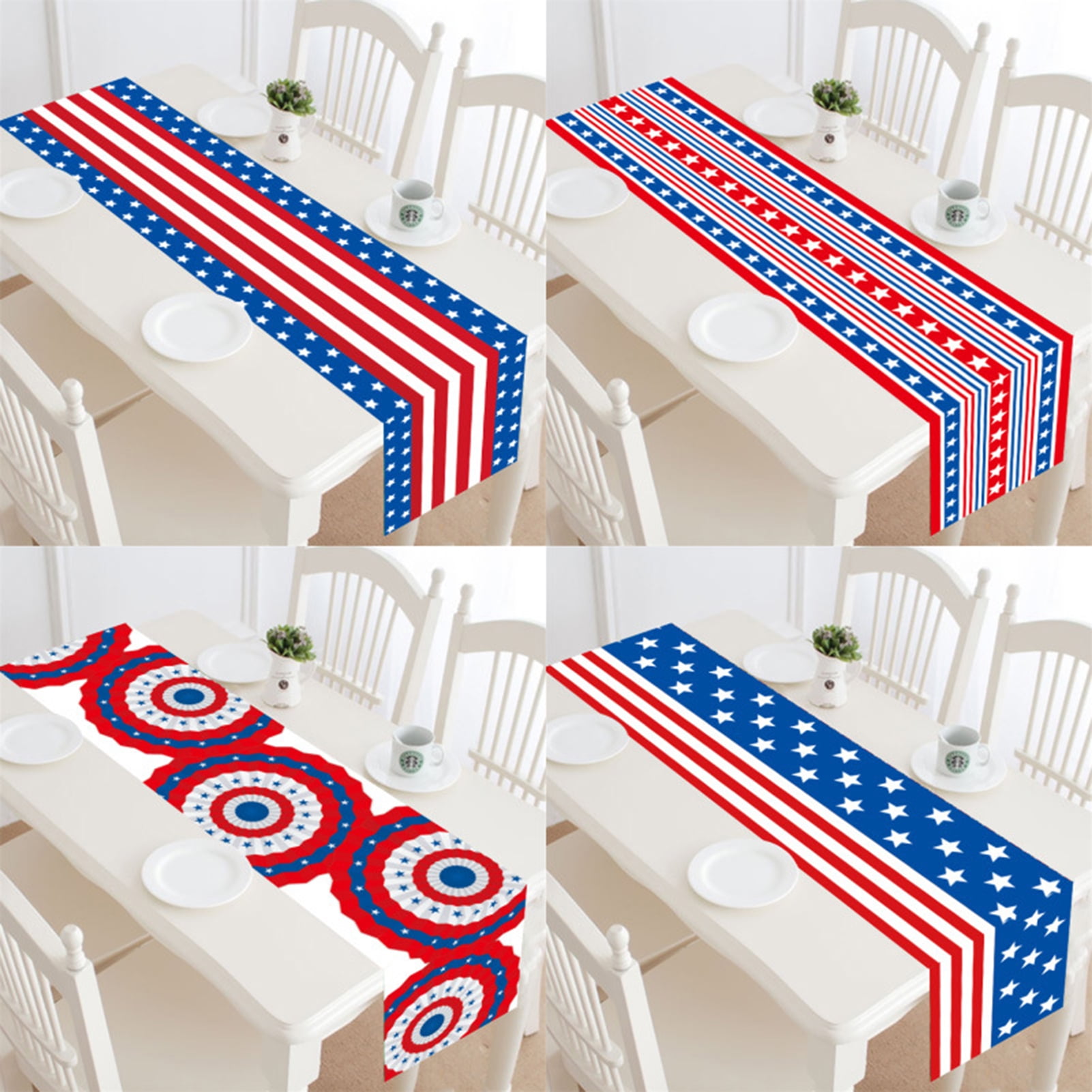 Polyester American Flag Pattern Table Runner - 180x33cm Independence ...