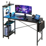 Bestier 52 inch Gaming Computer Desk with LED Lights & Shelves Black ...