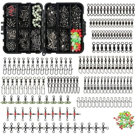 Fishing Swivels Kit with Tackle Box Rolling Swivel Snaps Barrel Swivel Snaps,Ball Bearing Swivel ...