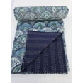 Blue Floral Hand Block Print Kantha Quilt, Indian Cotton Bedding ...