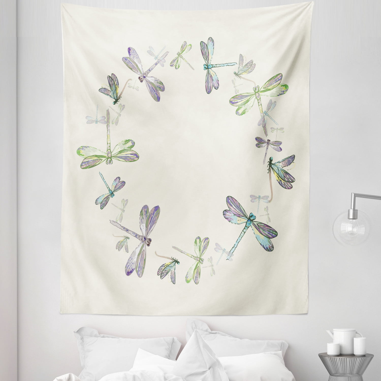 Dragonfly Tapestry, Dragonflies in Circular Formation Hand Drawn ...