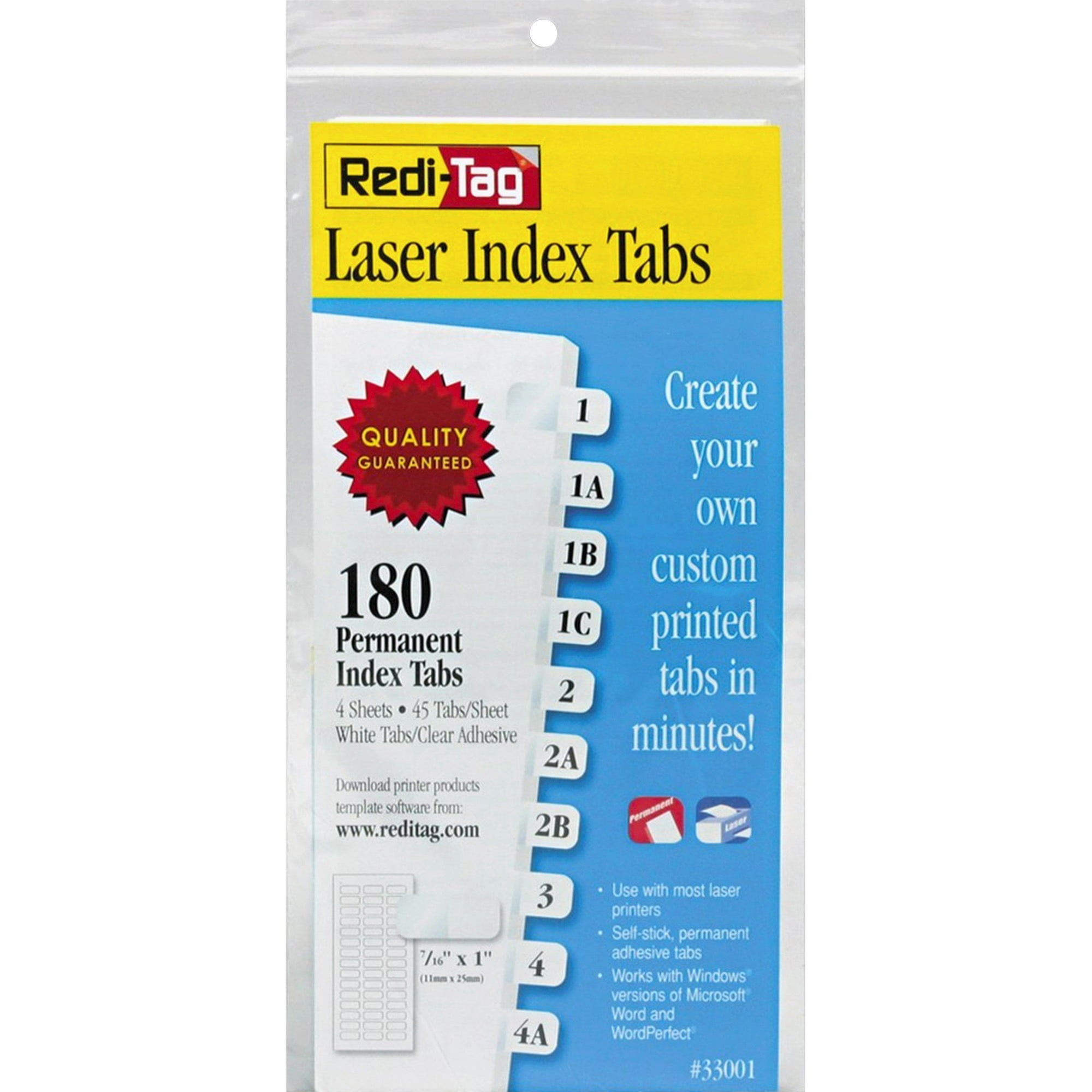 "Laser Printable Index Tabs, 1/12-Cut Tabs, White, 0.44"" Wide, 180 ...