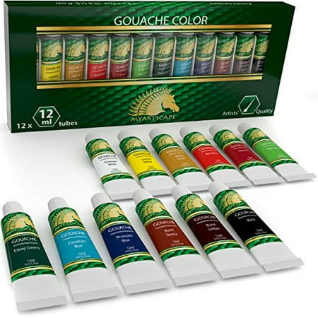 Gouache Paint Set - 12 x 12ml Tubes - Artist Quality Colors - for Art ...
