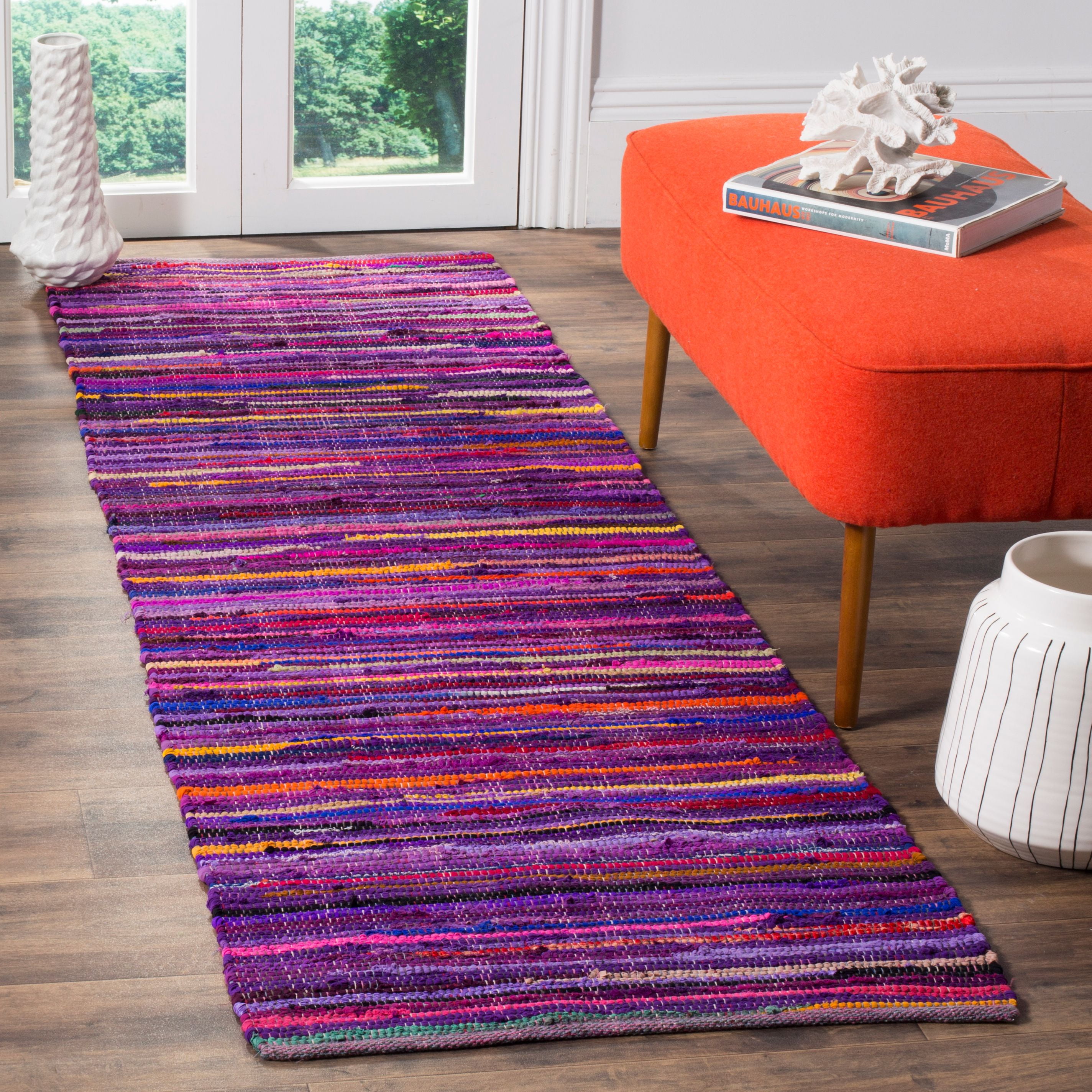 SAFAVIEH Rag Petar Striped Cotton Runner Rug, Purple/Multi, 2'3" x 7 ...