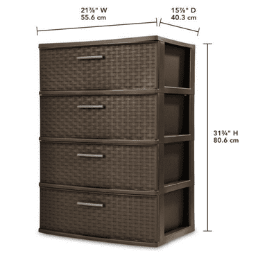Sterilite Plastic Storage Dresser, 4 Drawer Wide Weave Tower, White ...