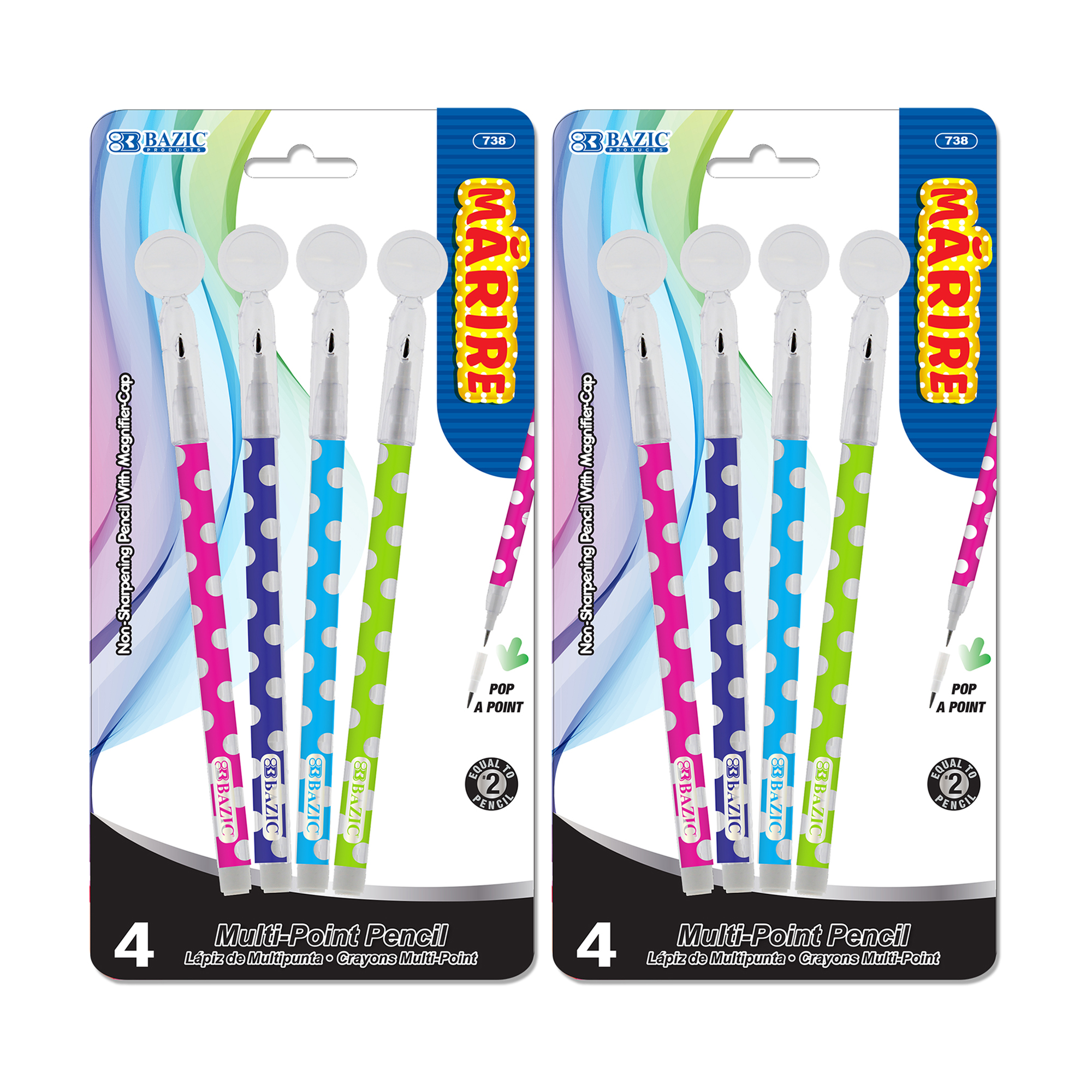 BAZIC Multi Point Pencil Magnifier Top, Non-Sharpening Pencils (4/Pack ...