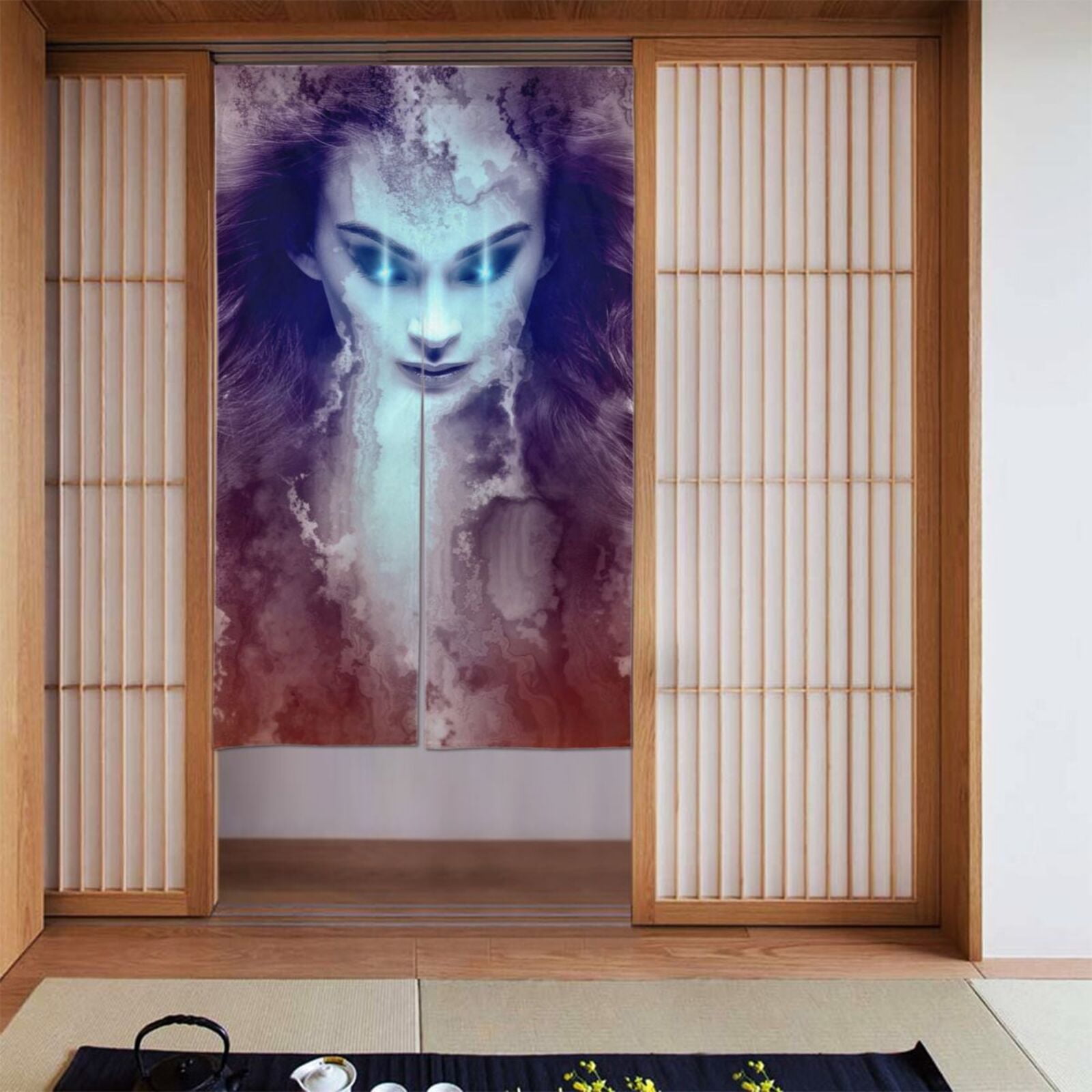 Doorway Drape Split Curtains, Surreal Cyberpunk Girl Room Divider ...