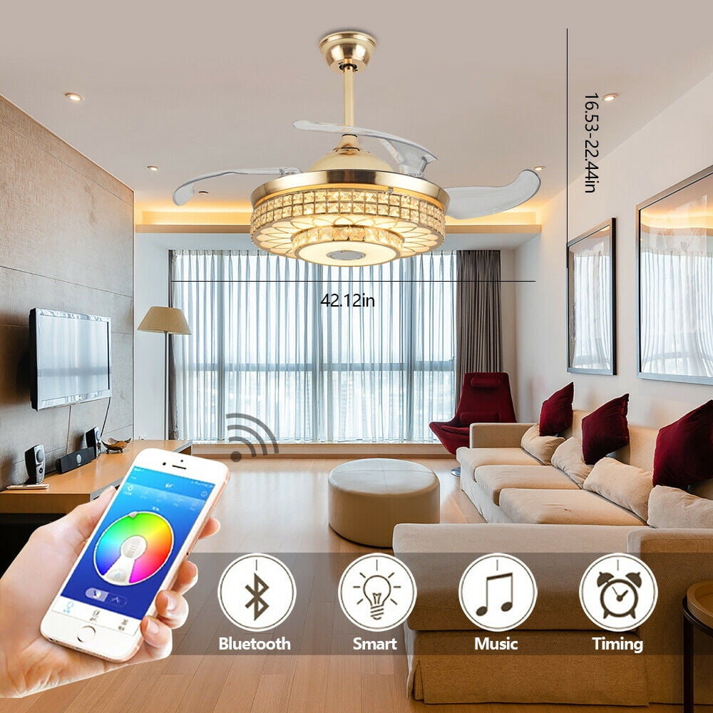 DENEST 42" 7-Color Bluetooth Invisible Ceiling Fan LED Light Music ...
