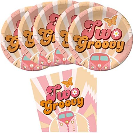 Two Groovy Birthday Party Supplies, 20 Plates and 20 Napkins, for Two ...