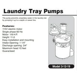 Shellback 1/8 HP Water Drain Laundry Tray Pump with Quick Mount Fitting ...