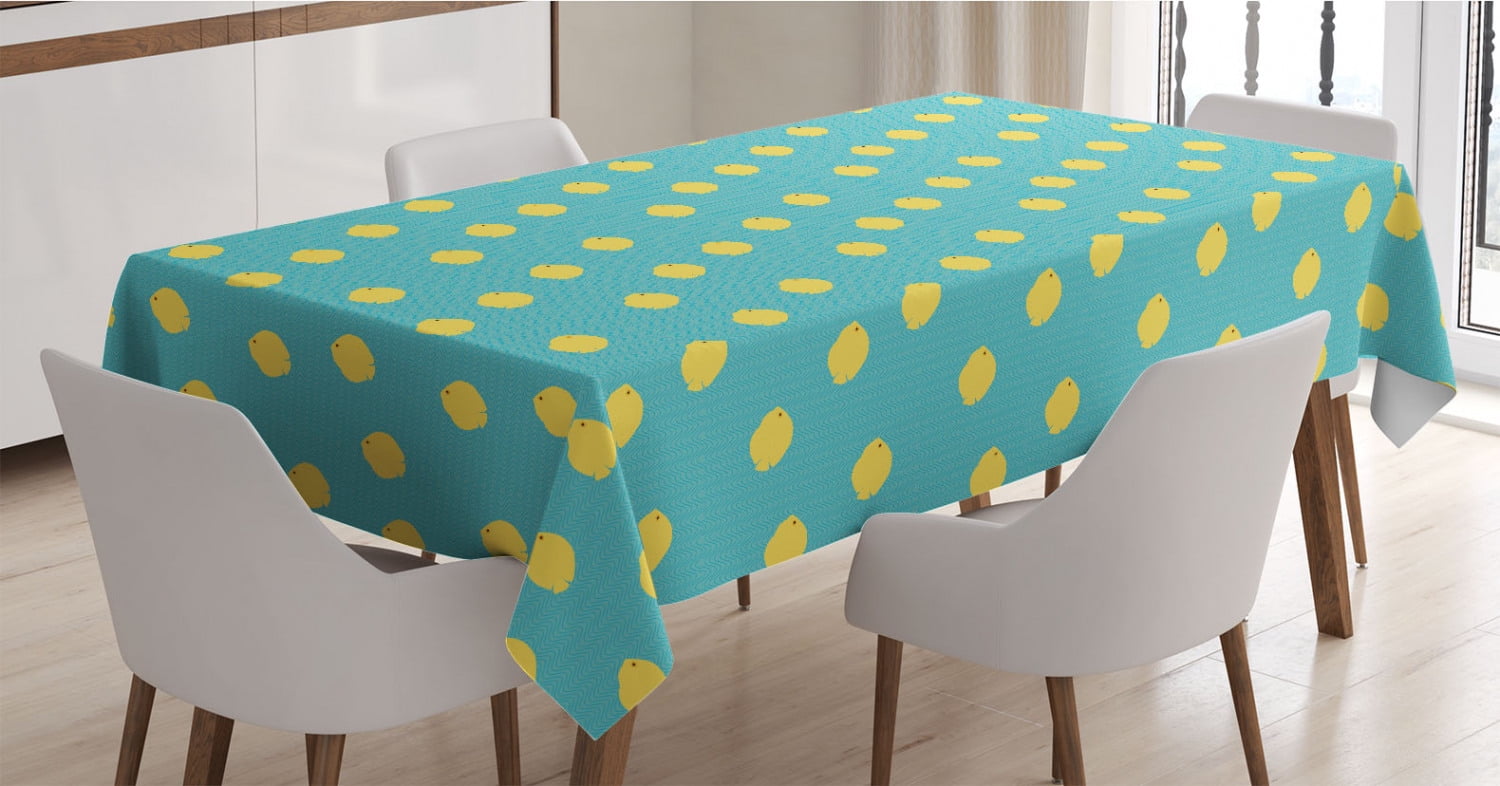 Turquoise Blue Tablecloth, Repeating Tropic Fish Pattern on Thin Line ...