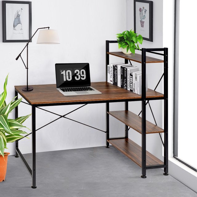VECELO Home Office Table Computer Desk, H-Shaped, Brown - Walmart.com
