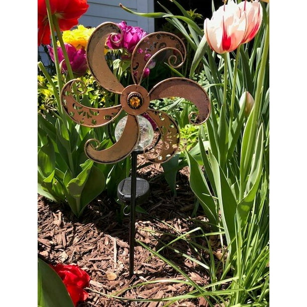 Whimsy Whirl Solar Led Metal Garden Wind Spinner Stake Light - Walmart.com