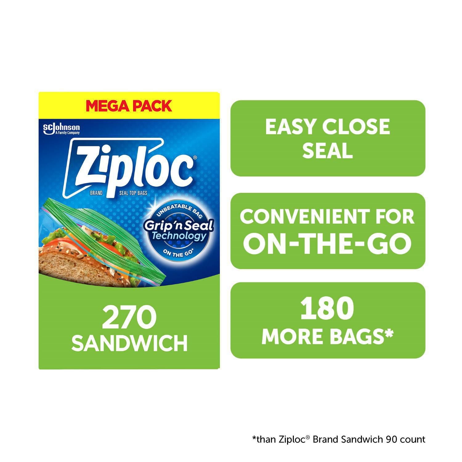 Ziploc® Sandwich Bags with Grip 'n Seal Technology, 270 Bags - Walmart.ca