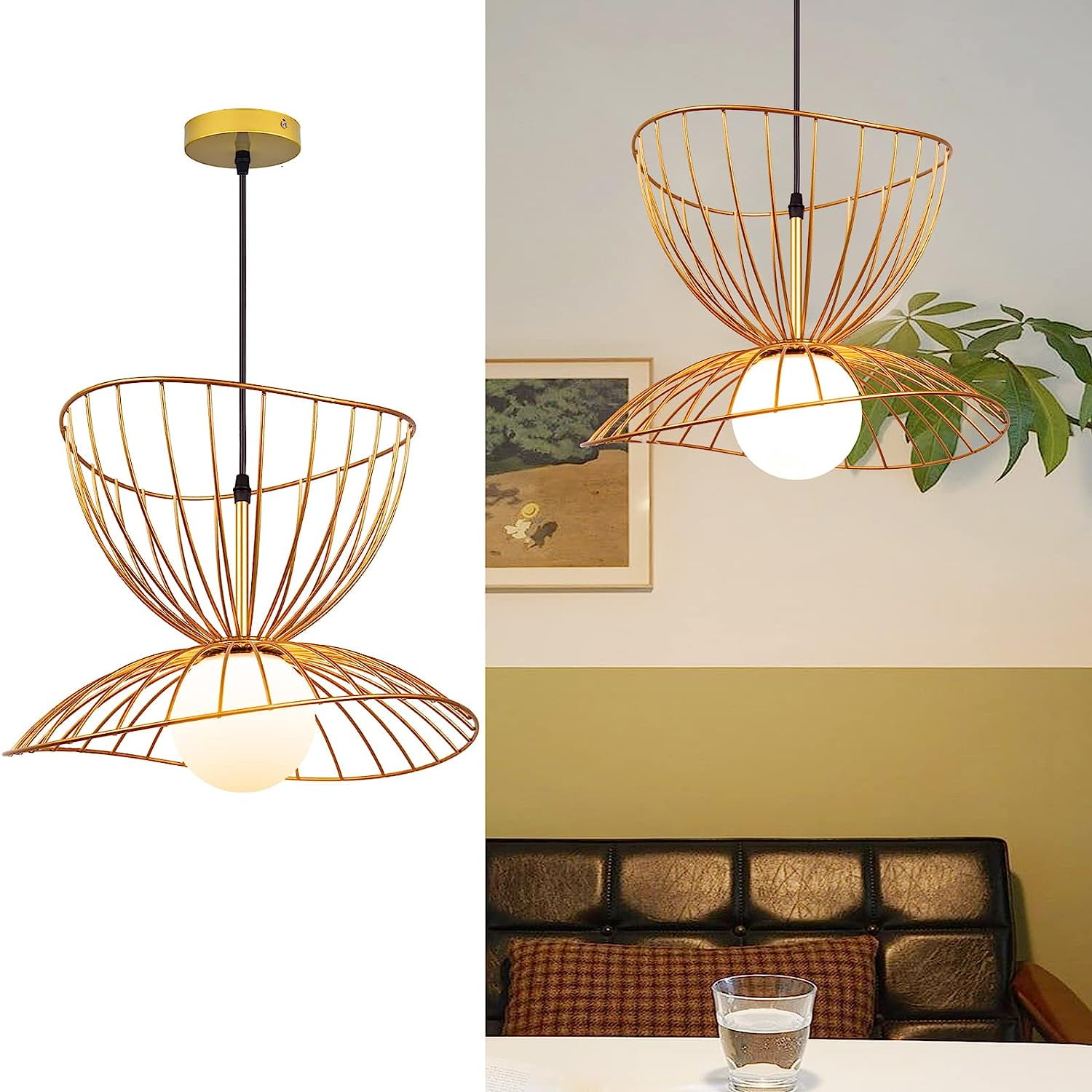 Arturesthome Unique Metal Pendant Light with Glass Shade Art Ceiling ...