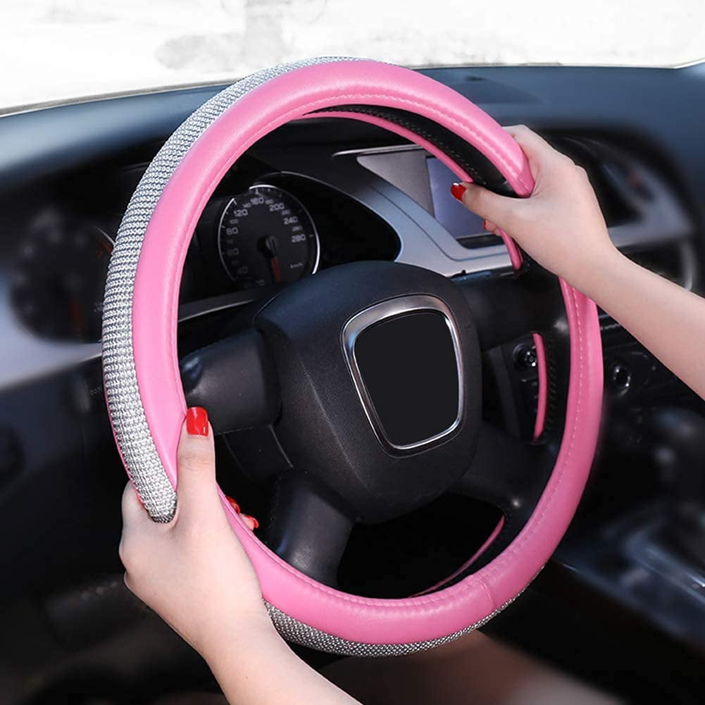 EING Car Steering Wheel Cover with Bling Crystal Diamonds Leather ...