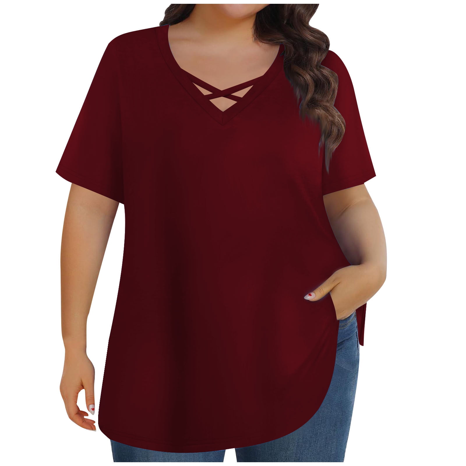 Click here for Wyongtao Women Plus Size Summer T Shirts Cross Nec... prices