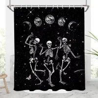 Coxila Funny Skull Shower Curtain Skeleton Hilarious Gothic Black and ...
