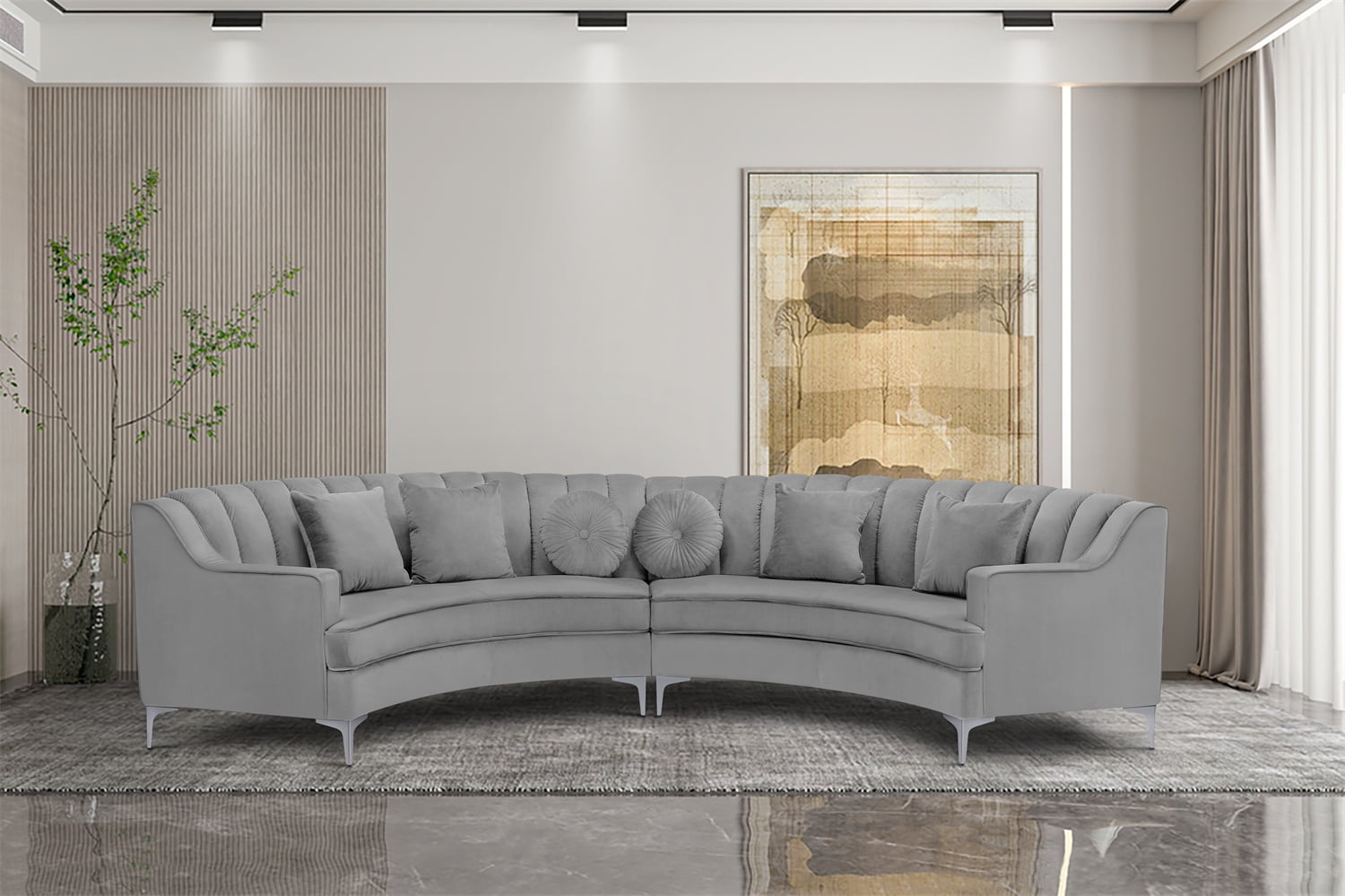 Half-Moon Modular Sectional Sofa, Tufted Curved Back Velvet Sofa ...