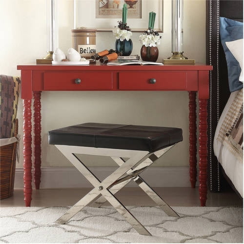 Chelsea Lane Wood Writing Desk 2-Drawer with Helix Legs, Samba Red ...