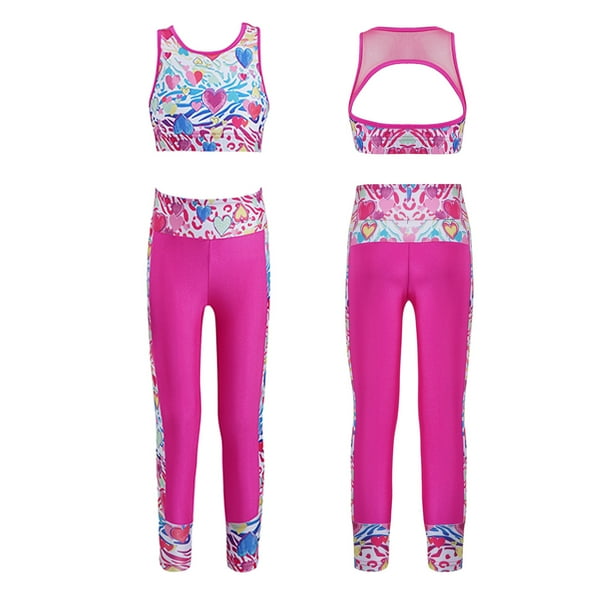 renvena Kids Girls Workout Clothes 2Pcs Crop Tops with Athletic ...