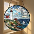 Seaside Lighthouse Landscape Stained Glass Suncatcher – Artistic Window ...