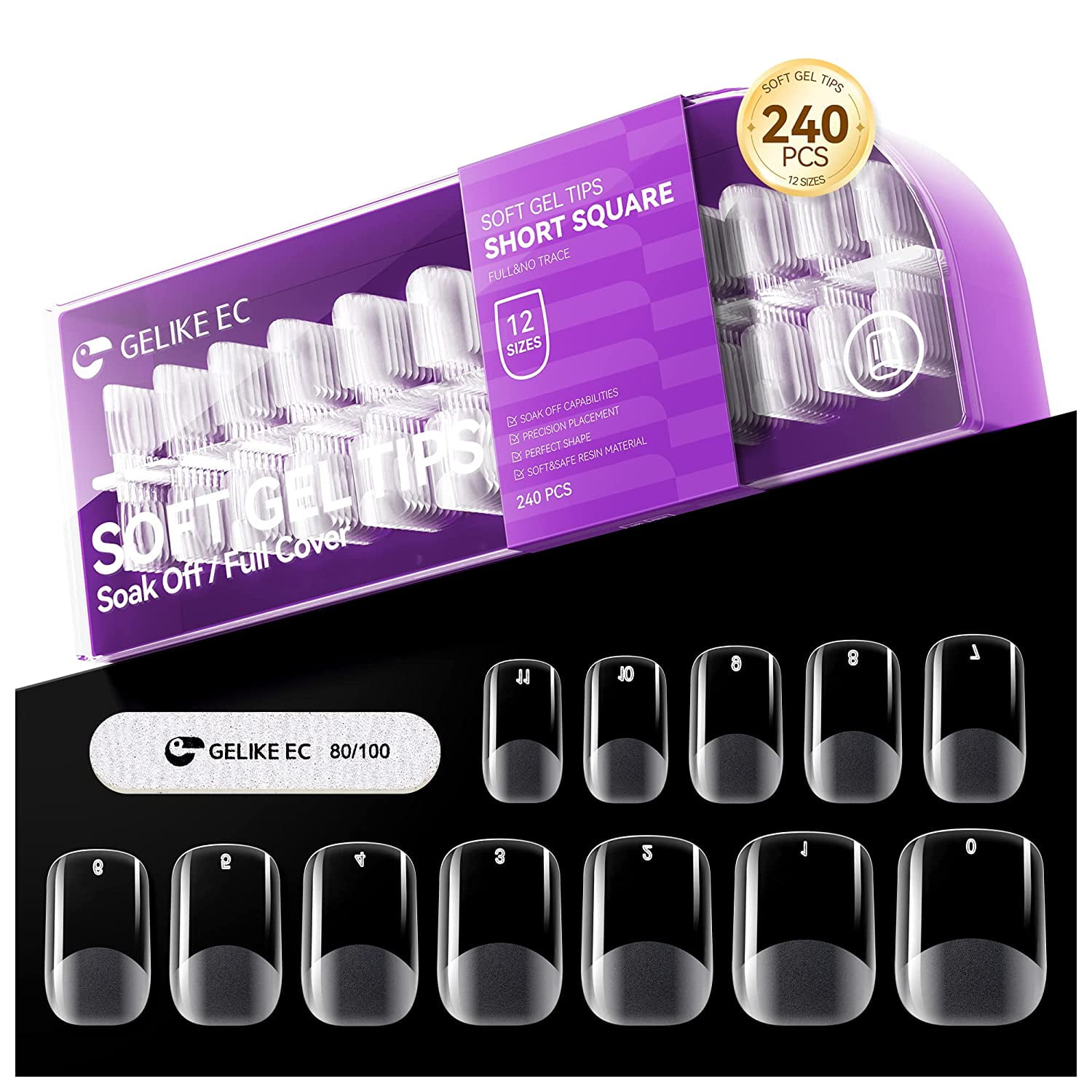 Gelike Ec 240pcs Short Square Shaped Soft Gel Nail Tips Kit With Nail