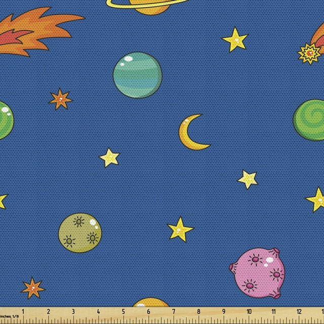 Outer Space Fabric by the Yard, Alien Planets Shooting Stars Saturn and ...