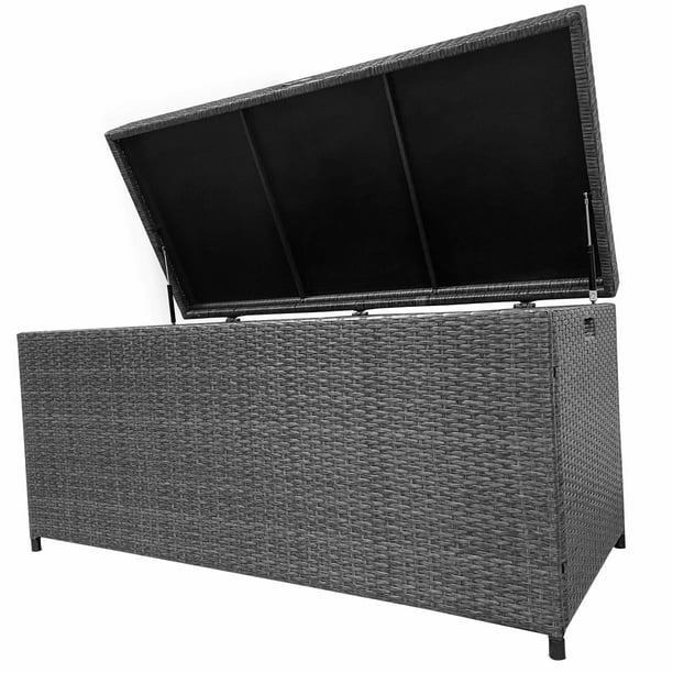 Royalcraft Outdoor Storage Box, 140 Gallon Grey PE Wicker Patio Storage ...