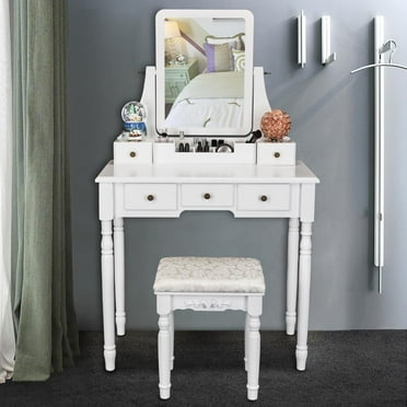 Boahaus Aphrodite Modern Vanity Table, White Finish, for Bedroom ...