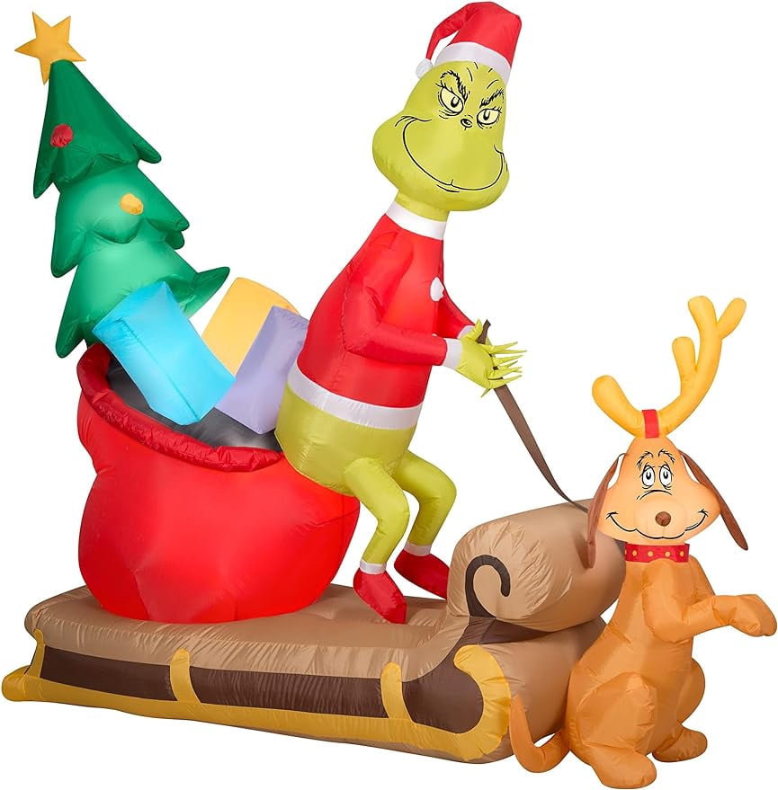 Decoraciones navideñas inflables Grinch para exteriores, Grinch y Max ...