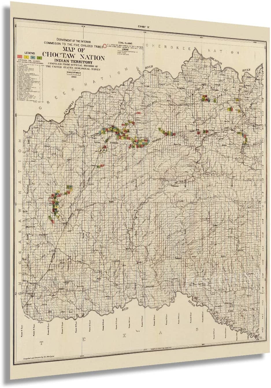 1900 Choctaw Nation Indian Territory Map - Vintage Map of Choctaw ...