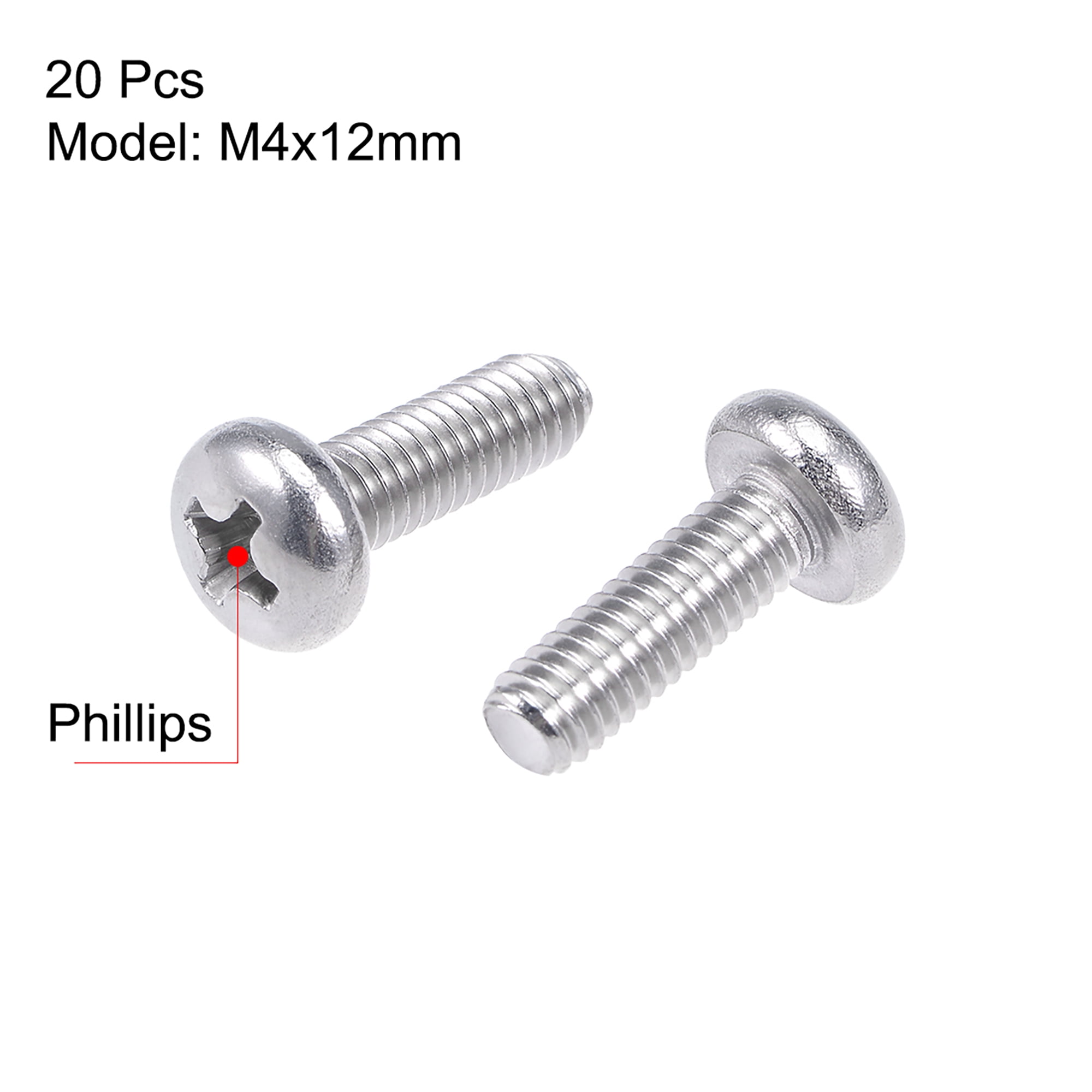 M4x12mm Machine Screws Pan Phillips Cross Head Screw 304 Stainless ...
