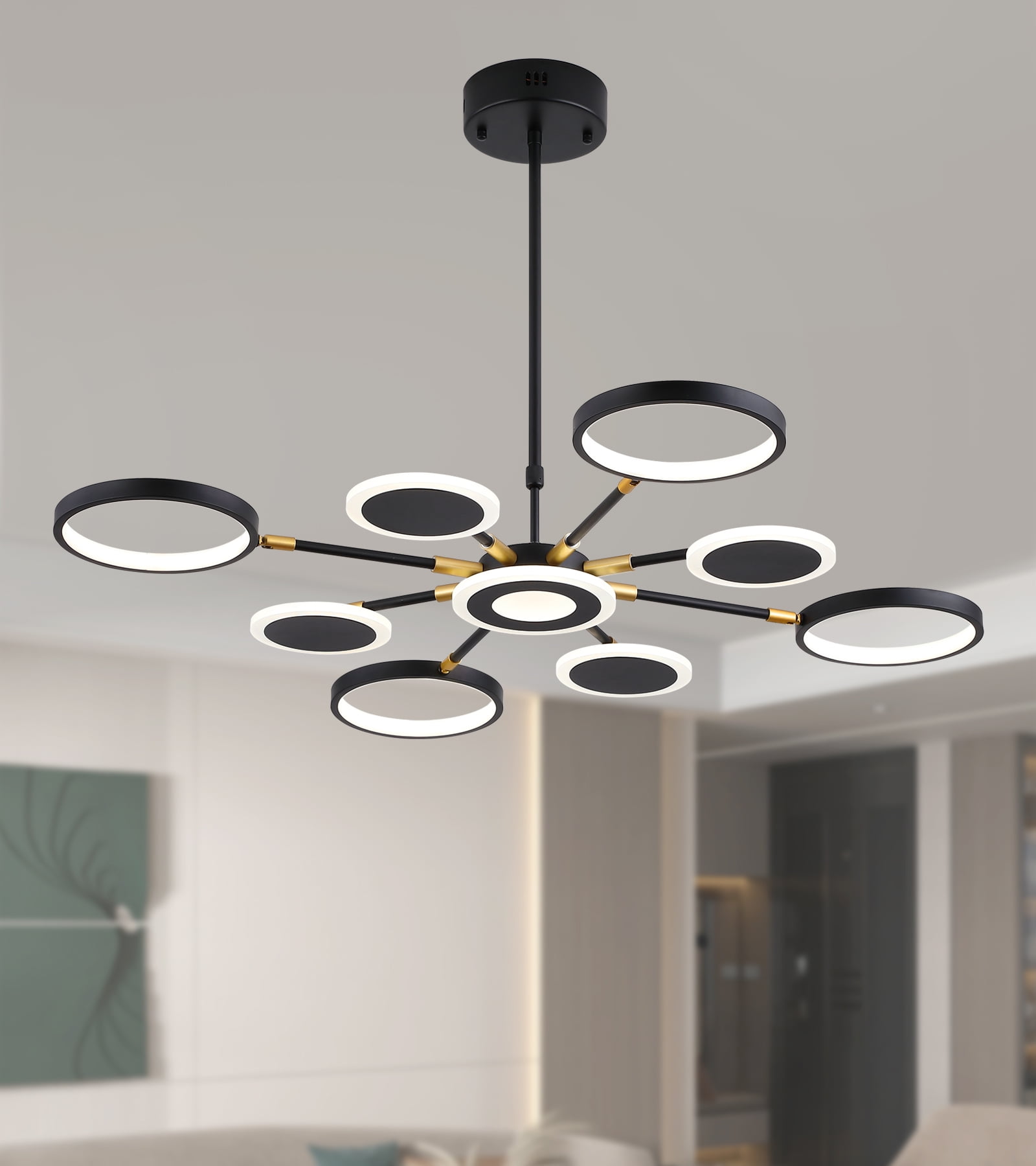 Q&S Modern LED Chandeliers for Dining Room 9-Lights Black and Gold ...