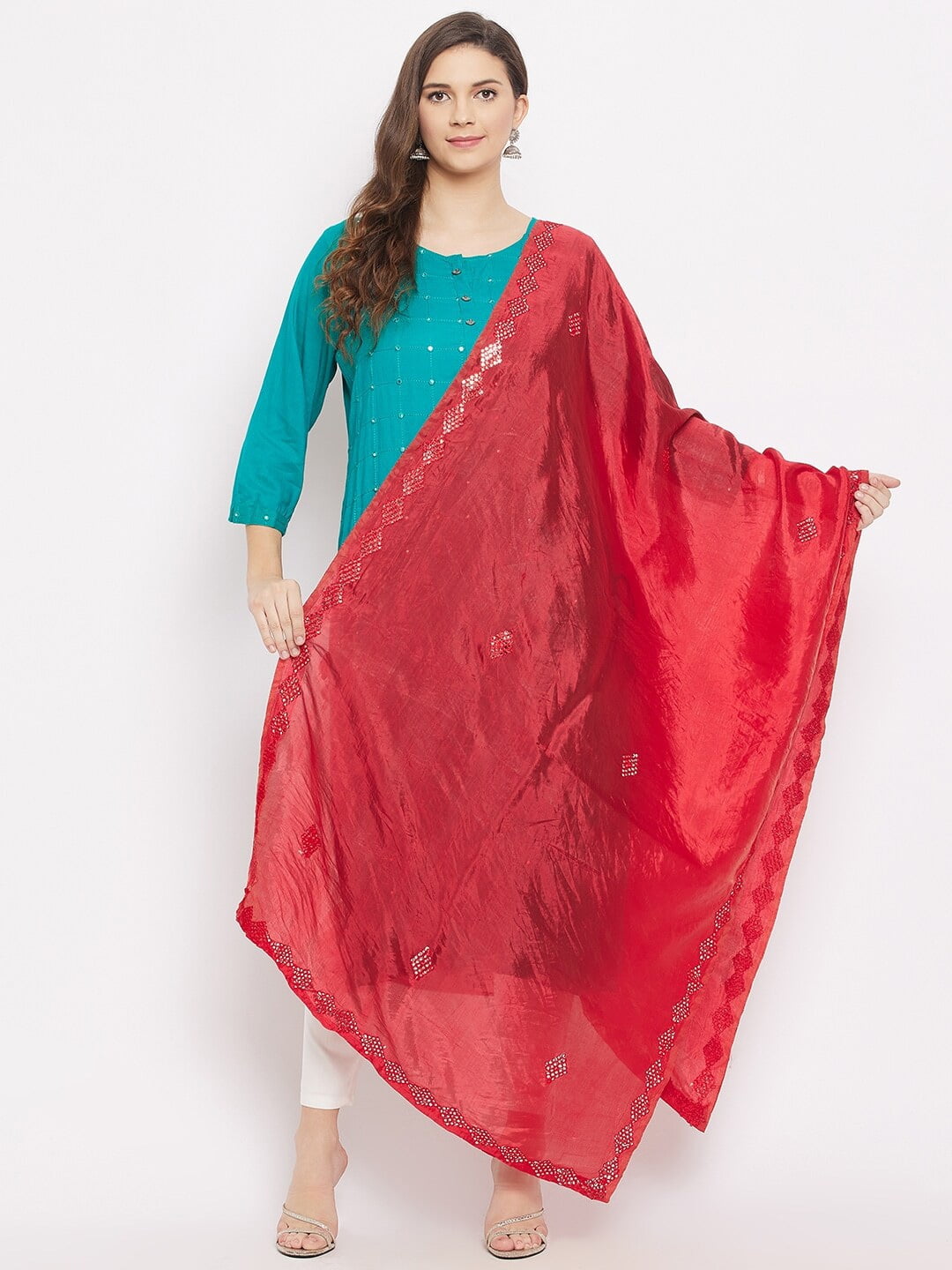 eloria Woman's Indian Ethnic Chunni, Silk Blend Embroidered Red Dupatta ...