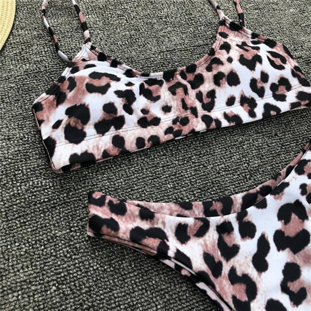 Women Sexy Fashion Leopard Print Push Up Padded Bra Beach Bikini Set